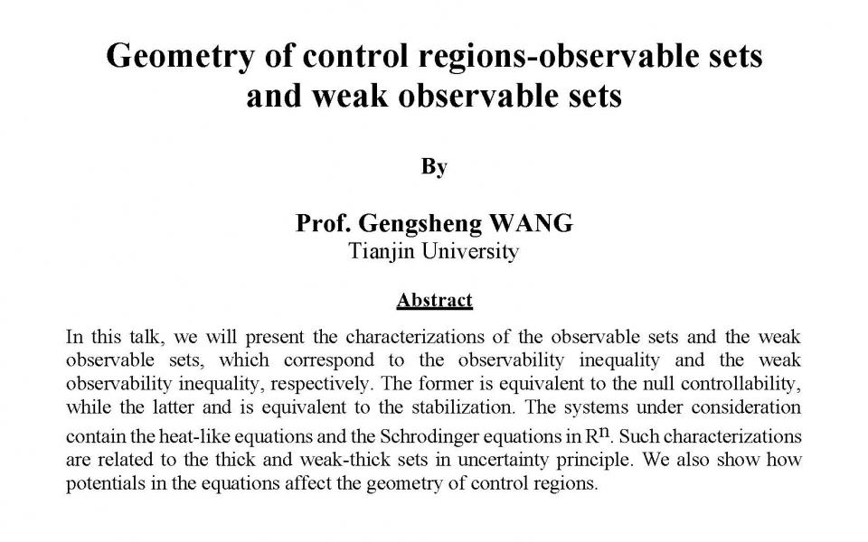 Department of Mathematics - Seminar on Applied Mathematics - Geometry of control regions ...